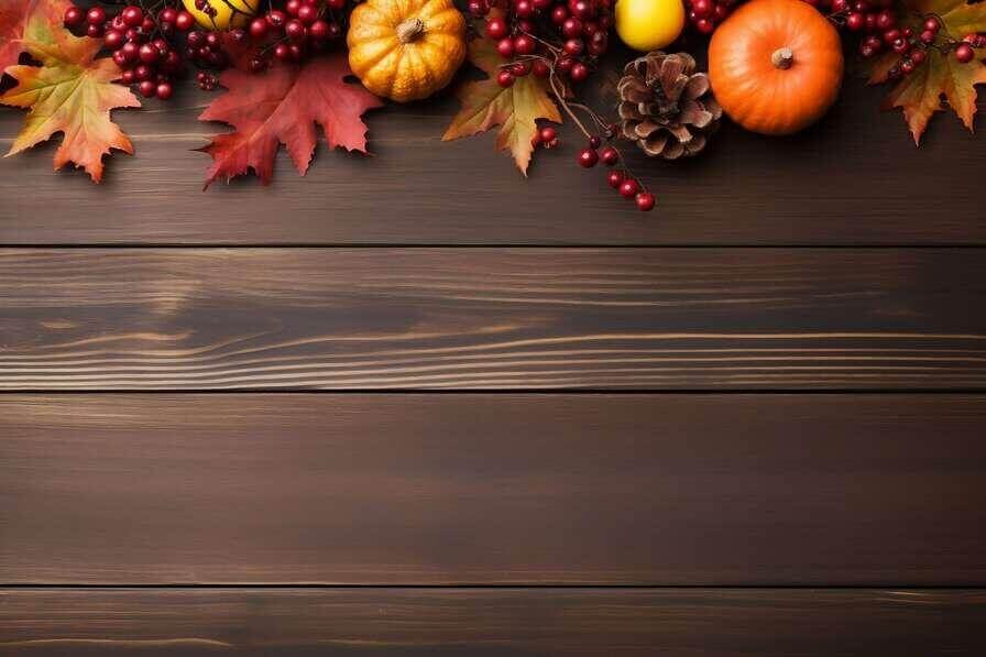 Download Fall-themed decorations on a wooden background Backgrounds ...