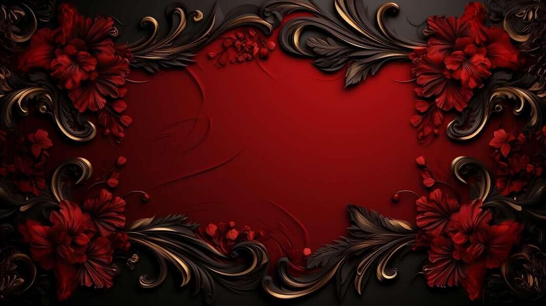 Download Red and Black Floral Background with Ornate Frame Backgrounds ...