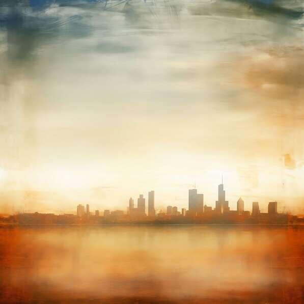 Download Abstract Painting of City Skyline at Sunset Backgrounds Online ...