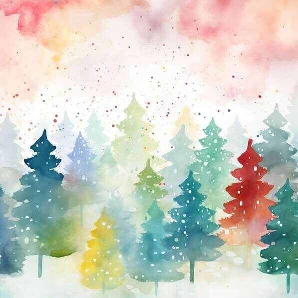 Download Holiday Watercolor Painting - Colorful Trees in the Snowy ...