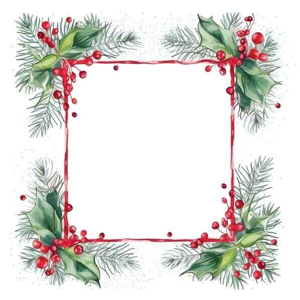 Download Watercolor Holly Frame on White Background Backgrounds Online ...