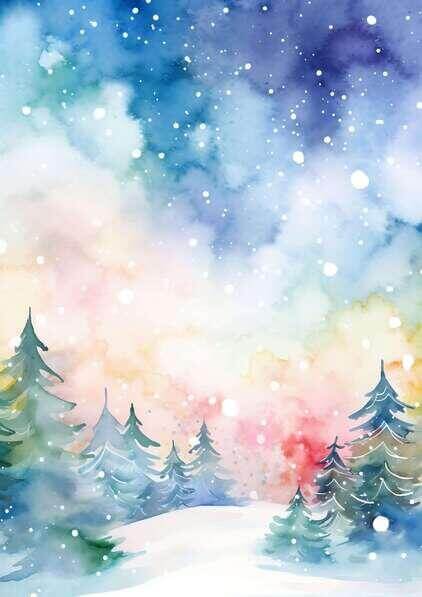 Download Idyllic Winter Landscape Watercolor Painting Backgrounds ...