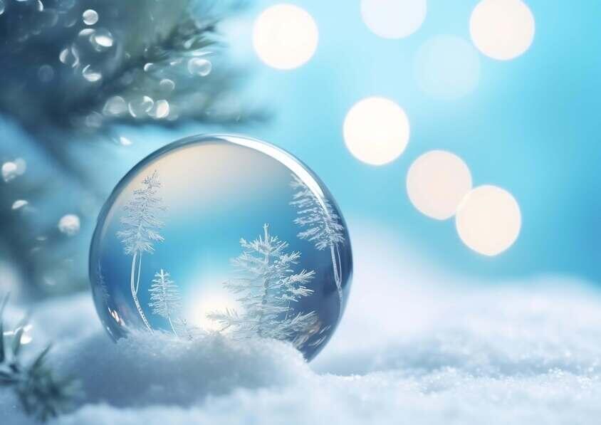 Download Snowy Glass Ball with Trees in Background Backgrounds Online ...