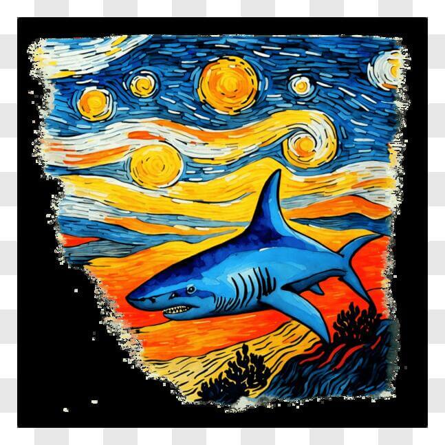 Download Starry Night Shark Painting by Van Gogh PNG Online - Creative ...