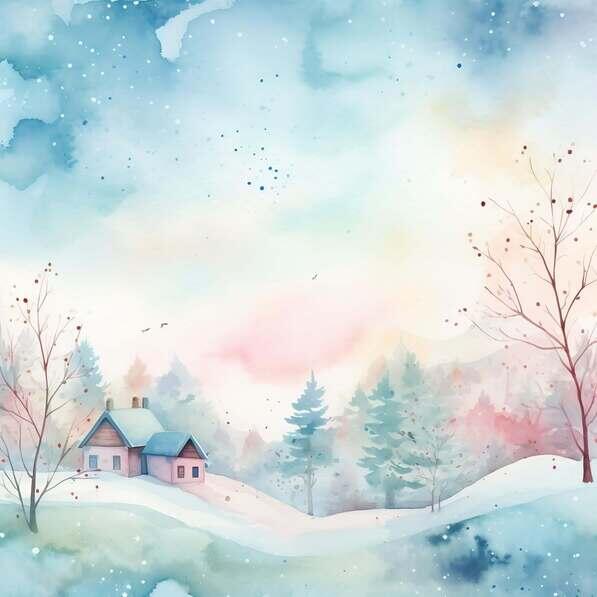 Download Idyllic Winter Landscape Watercolor Painting Backgrounds ...