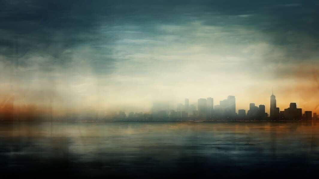 Download City skyline with fog over water Backgrounds Online - Creative ...