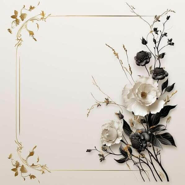 Download Black and White Floral Frame with Gold Leaves and Flowers ...