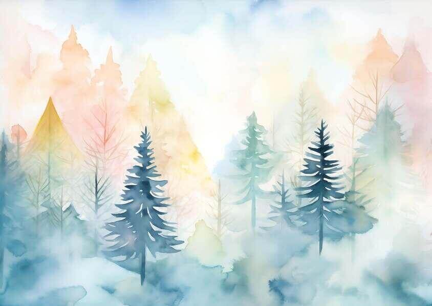 Download Watercolor Painting of Pine Trees in the Forest Backgrounds ...