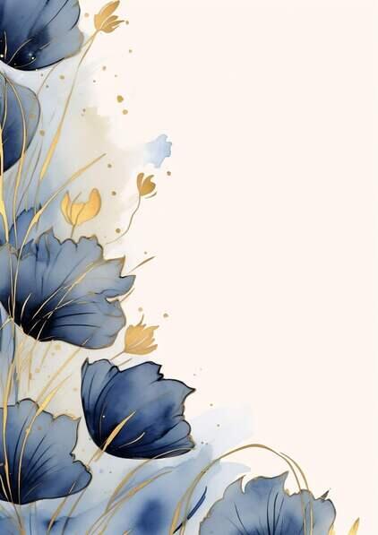 Download Blue Flowers Watercolor Painting with Gold Accents Backgrounds ...