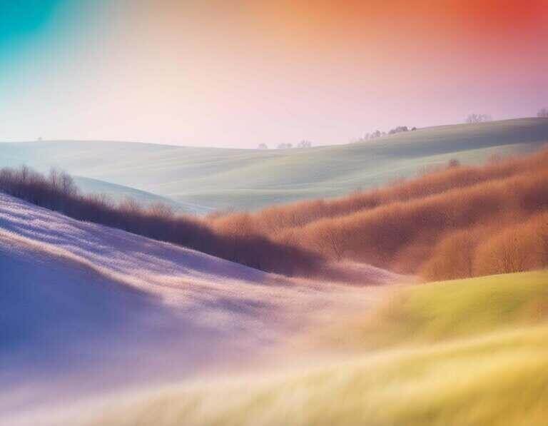 Download Colorful Landscape with Hills, Trees, and Fog Backgrounds ...