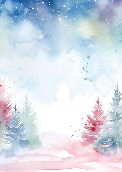 Download Snowy Trees in Winter Landscape Watercolor Painting ...