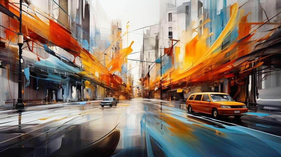 Download Abstract City Street Painting with Vehicles and Buildings ...