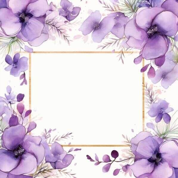 Download Watercolor Frame with Purple Flowers and Heart Shape ...