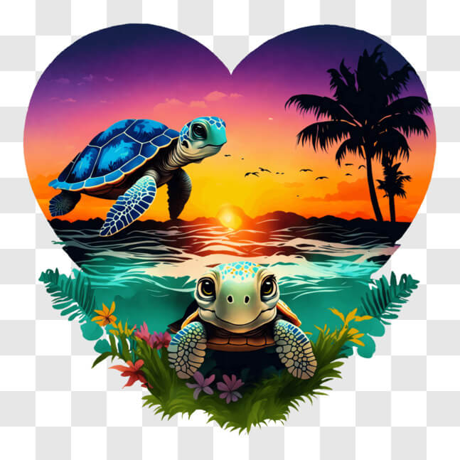 Download Turtles Swimming in the Ocean Surrounded by Palm Trees and ...