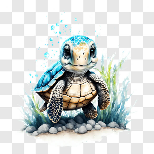 Download Baby Turtle Swimming in Water with Bubbles PNGs Online ...