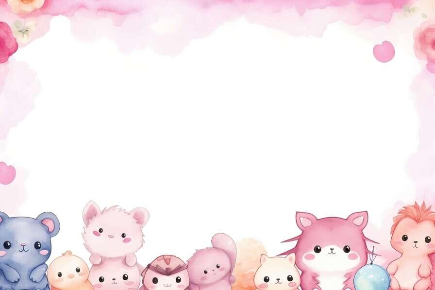 Download Watercolor Frame with Cute Animals and Flowers Backgrounds ...