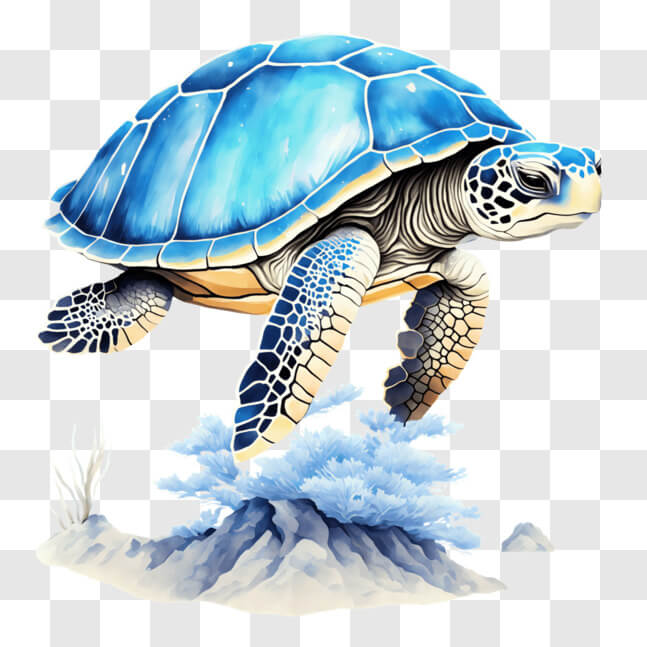 Download Blue Turtle Swimming in Water near Rocks and Plants PNGs ...