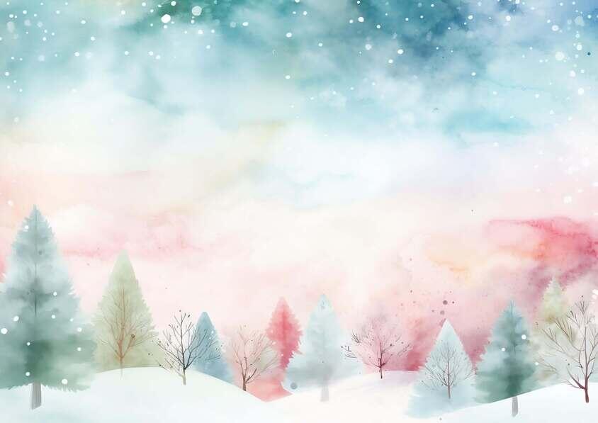 Download Idyllic Winter Landscape Watercolor Painting Backgrounds ...