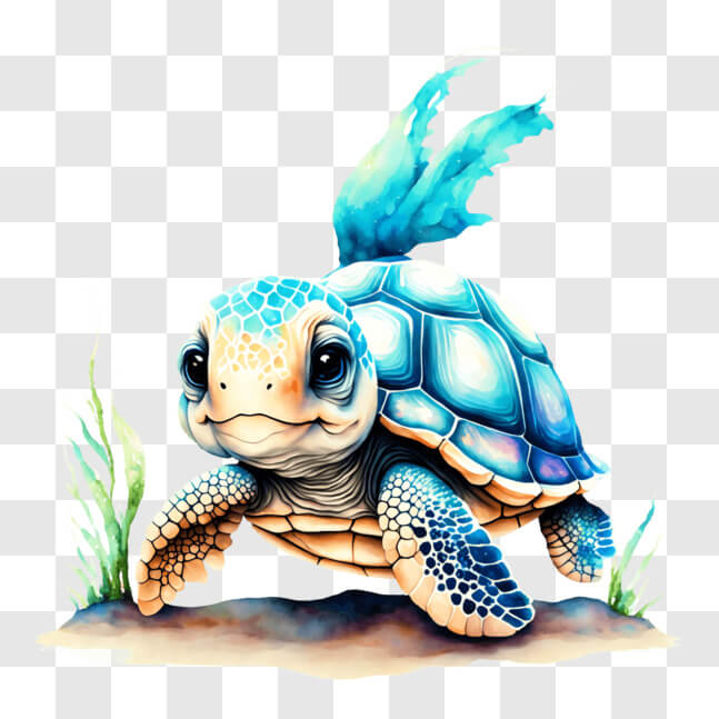 Download Baby Turtle with Blue Fins and Fanciful Feathers PNGs Online ...