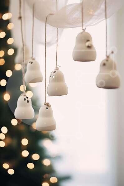 Festive Christmas Tree with Ghost-shaped Ornaments stock photo ...