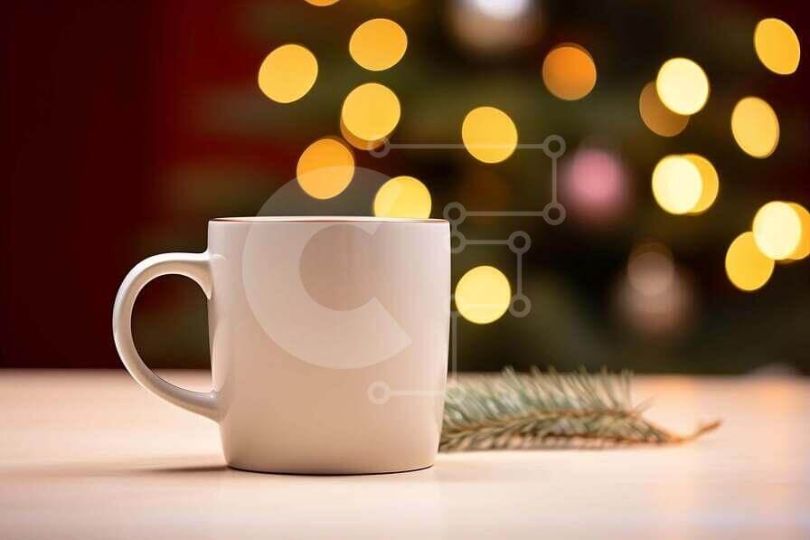Festive Christmas Coffee Mug with Illuminated Tree stock photo ...