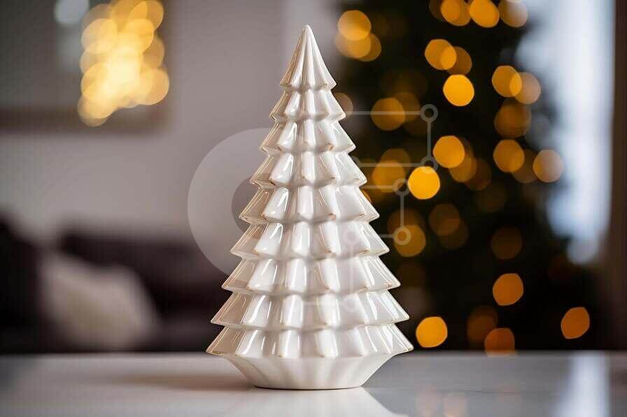 Decorative White Ceramic Christmas Tree with Lights stock photo ...