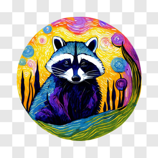 Download Colorful Raccoon Surrounded by Flowers and Patterns PNGs ...