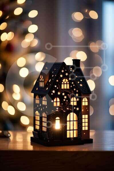 House-shaped Lamp on Tabletop stock photo | Creative Fabrica