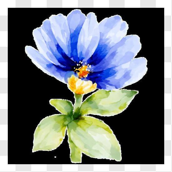 Download Beautiful Watercolor Blue Flower with Green Leaves PNG Online ...