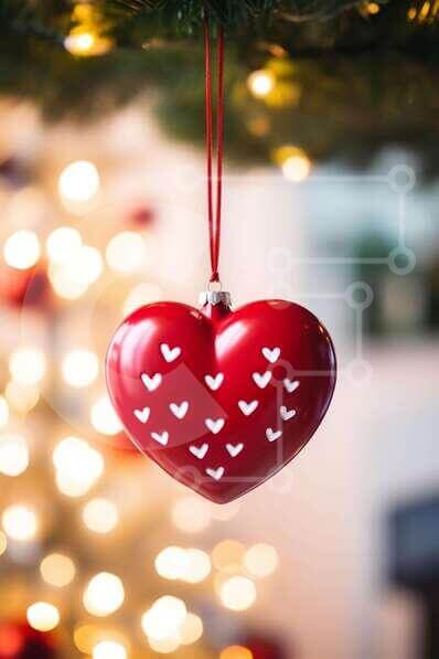 Festive Red Heart-shaped Ornament on Christmas Tree stock photo ...