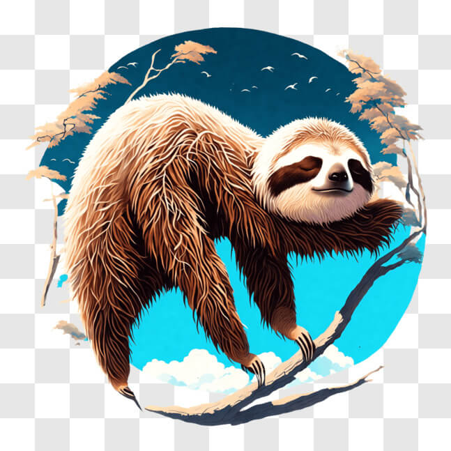 Download Sloth Hanging on Branch with Birds in Background PNGs Online ...