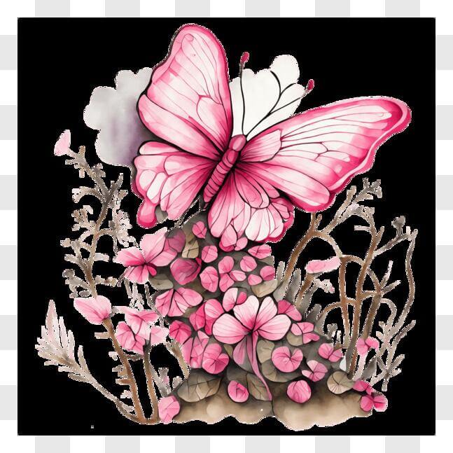 Download Pink Butterfly - Symbol of Awareness PNG Online - Creative Fabrica