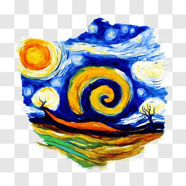 Download Abstract Painting of Starry Night with Swirling Spirals PNGs ...