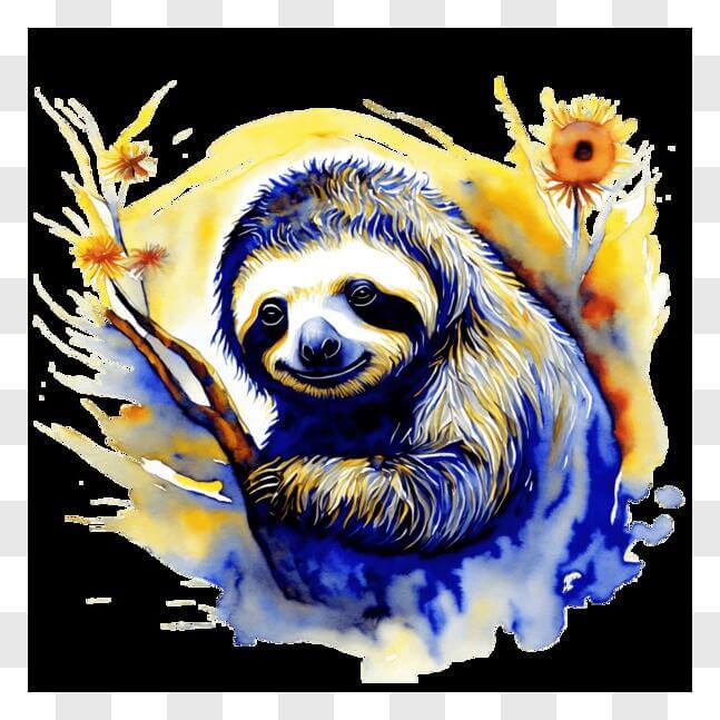 Download Vibrant Abstract Sloth Painting with Sunflowers PNG Online ...