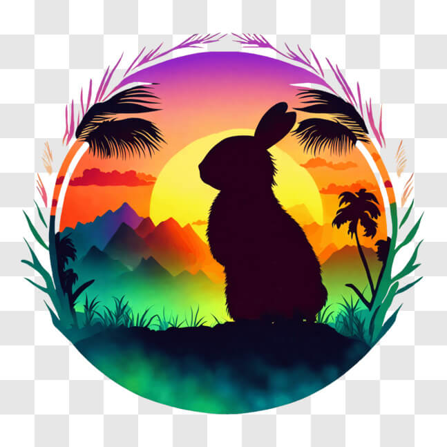 Download Sunset Silhouette of Rabbit with Palm Trees and Mountains PNGs ...