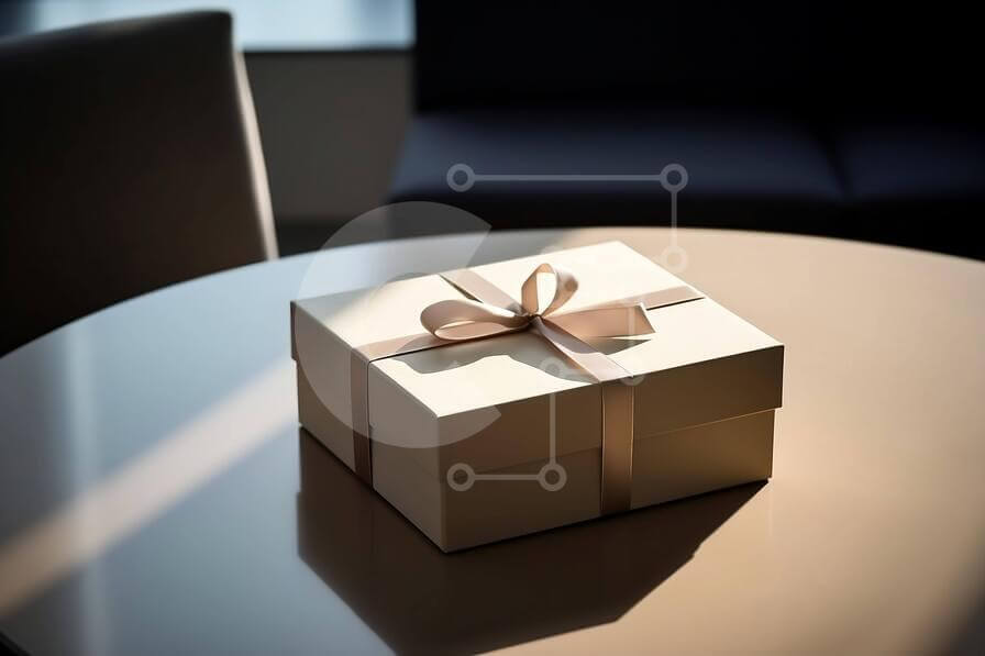White Gift Box on Oval Table stock photo | Creative Fabrica