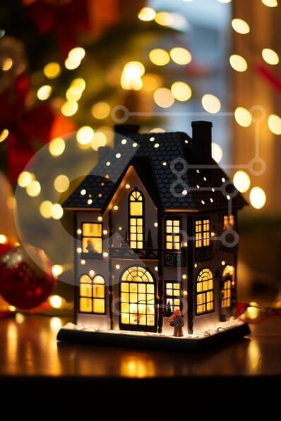 Festive Miniature House with LED Lights stock photo | Creative Fabrica