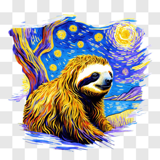 Download Abstract Painting of a Sloth under the Starry Night Sky PNGs ...