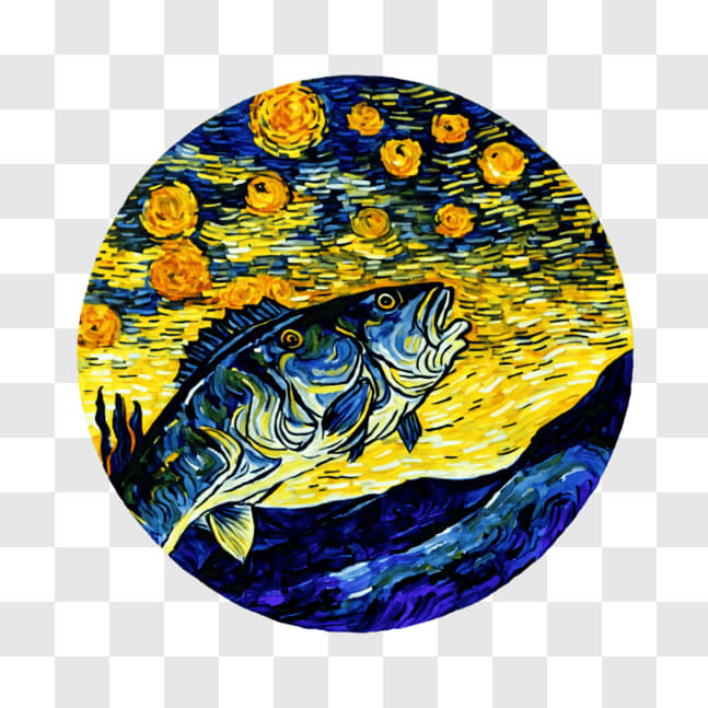 Download Night Sky Painting with Fish, Stars, and Moons PNGs Online ...
