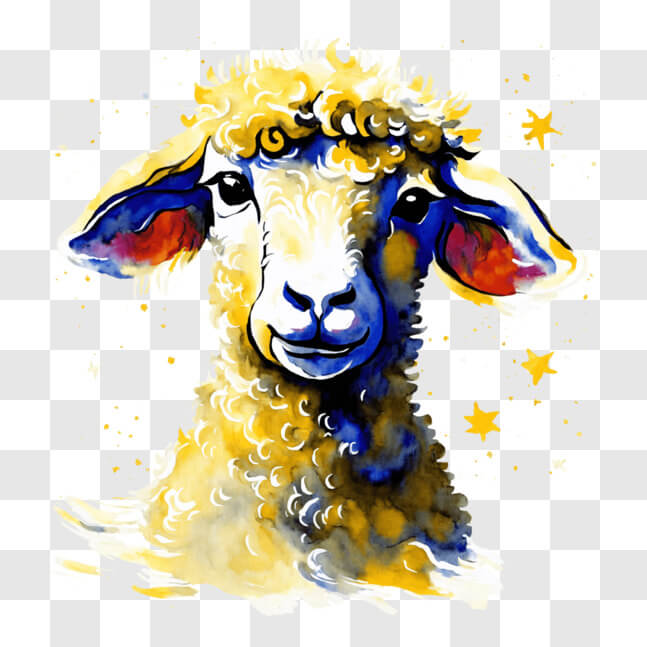 Download Abstract Yellow Sheep with Brightly Colored Eyes and Ears PNGs ...
