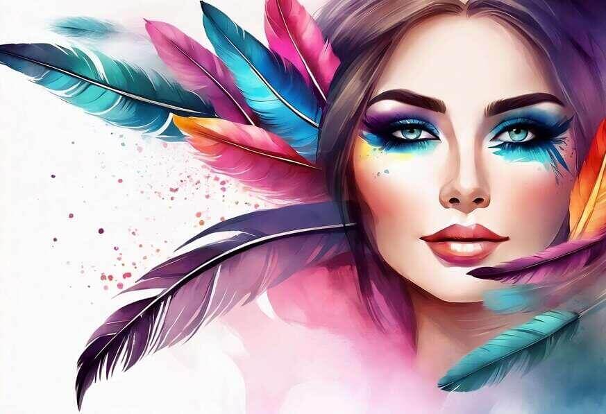 Download Colorful Makeup and Feathers Woman Artwork Backgrounds Online ...
