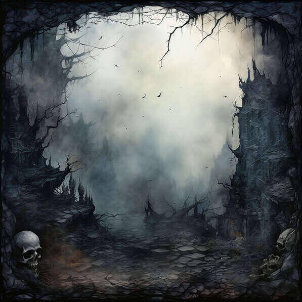 Download Creepy Dark Fantasy Landscape with Skulls and Fog Backgrounds ...