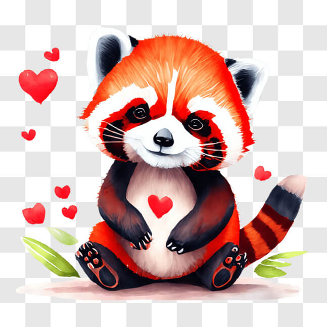 Download Adorable Red Panda Surrounded by Hearts PNGs Online - Creative ...
