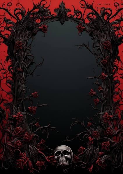 Download Ornate Skull and Roses Black and Red Frame Artwork Backgrounds ...