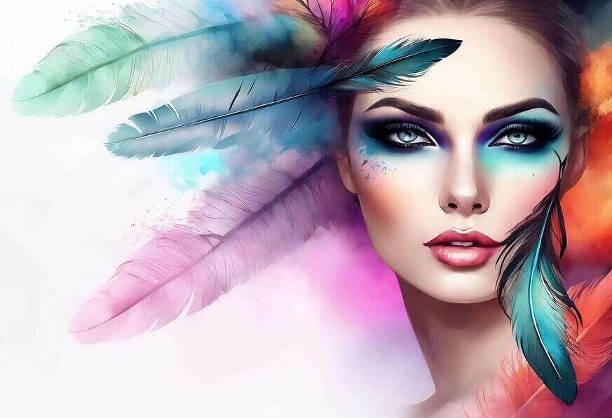 Download Colorful Feathers Headpiece on Beautiful Woman Backgrounds ...