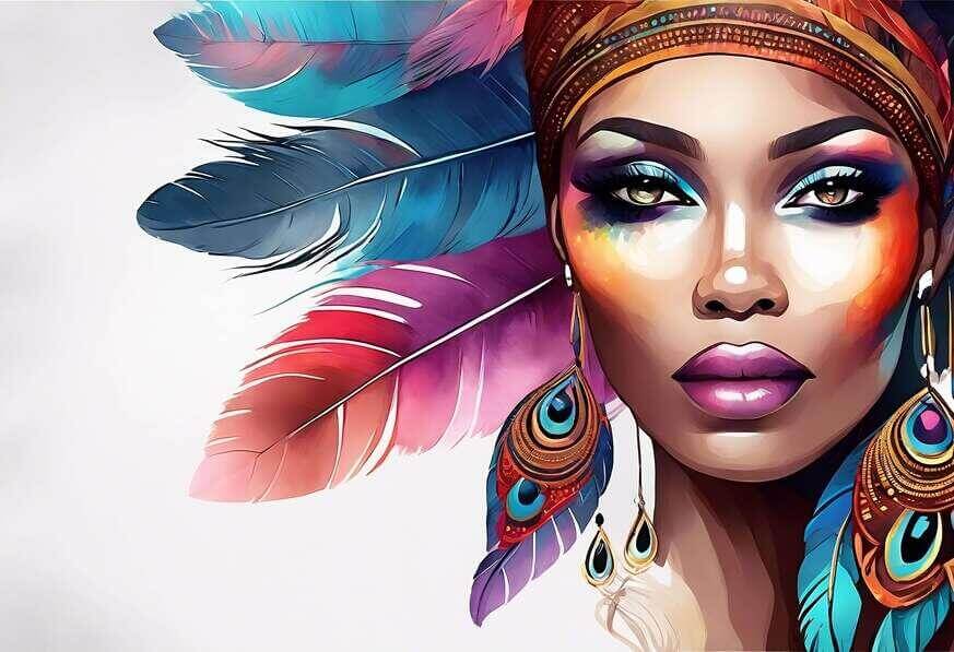 Download Woman wearing Indian headdress and colorful feathers ...