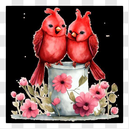Download Two Red Cardinals Birds in a Loving Display on a Beautiful ...