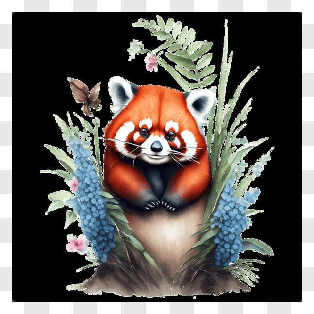 Download Adorable Red Panda in a Garden of Plants and Flowers PNG ...