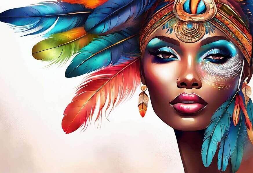 Download Vrouw met Indiaanse Hoofdtooi en Kleurrijke Veren ...