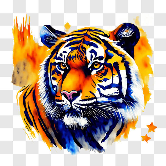 Download Colorful Painting of Tiger with Stars Background PNGs Online ...